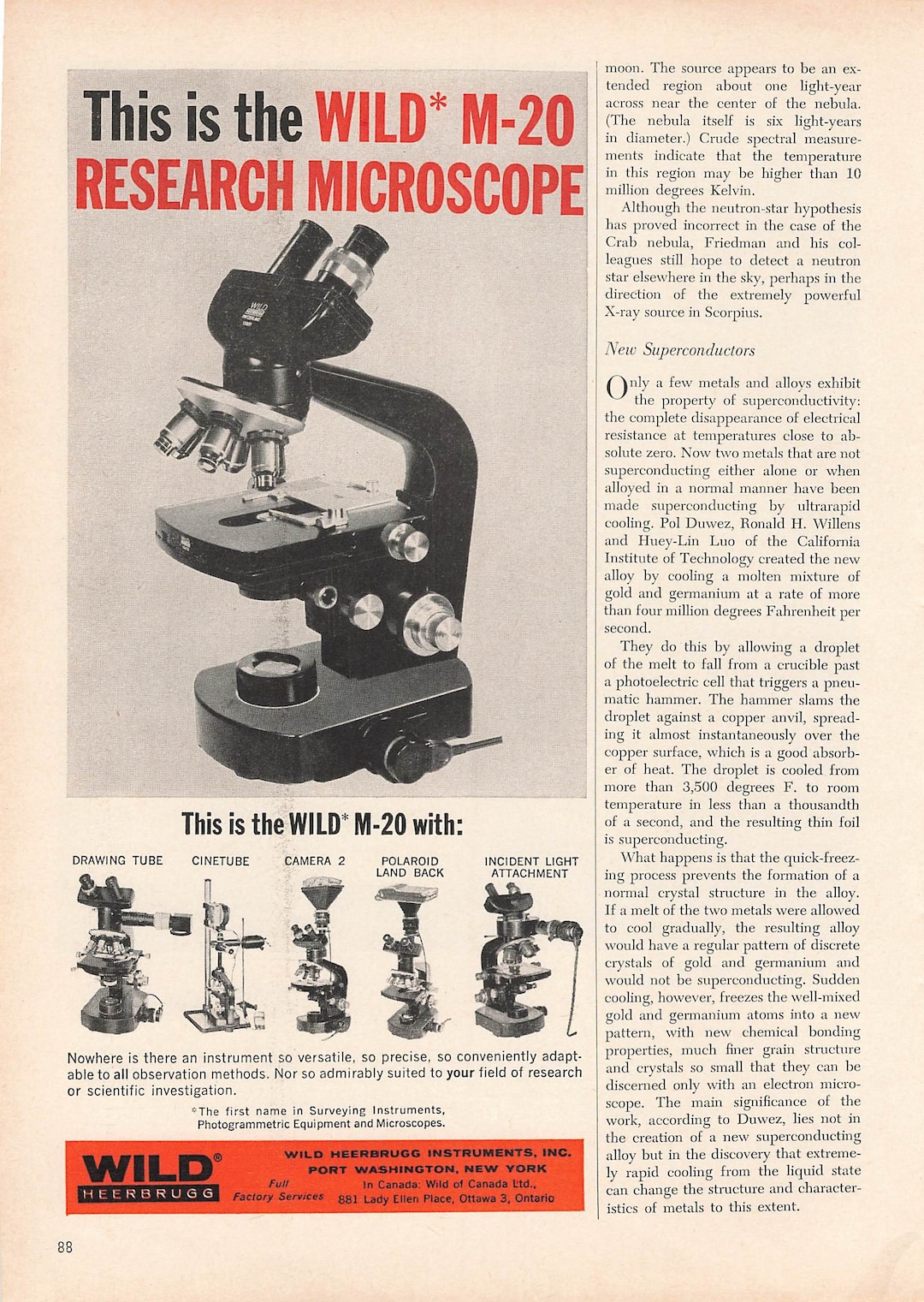 1964 Wild M-20 Research Microscope Vintage Print Ad Wild Heerbrugg ...
