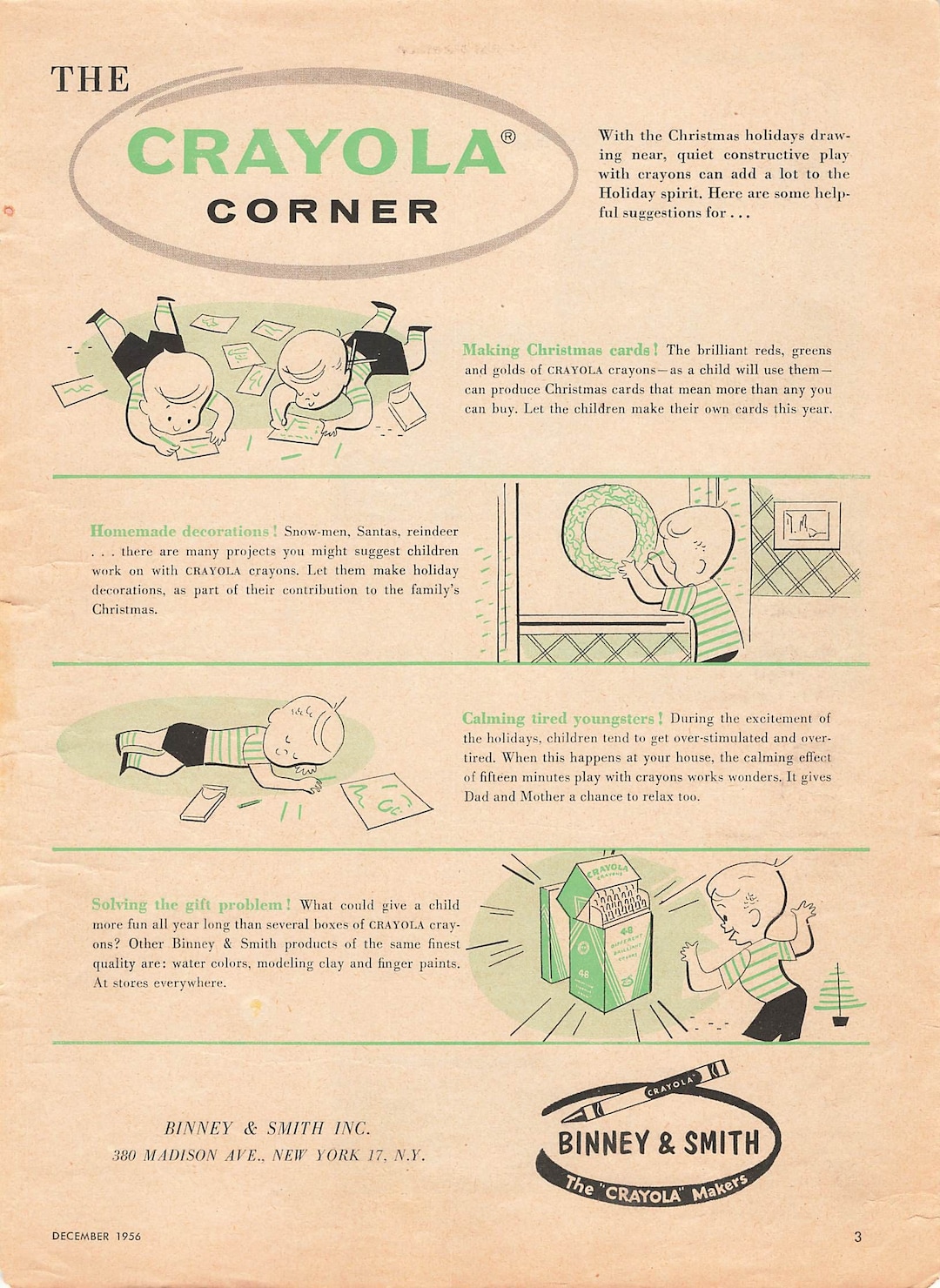 1956 Binney & Smith Crayola Crayons Vintage Print Ad Christmas - Etsy