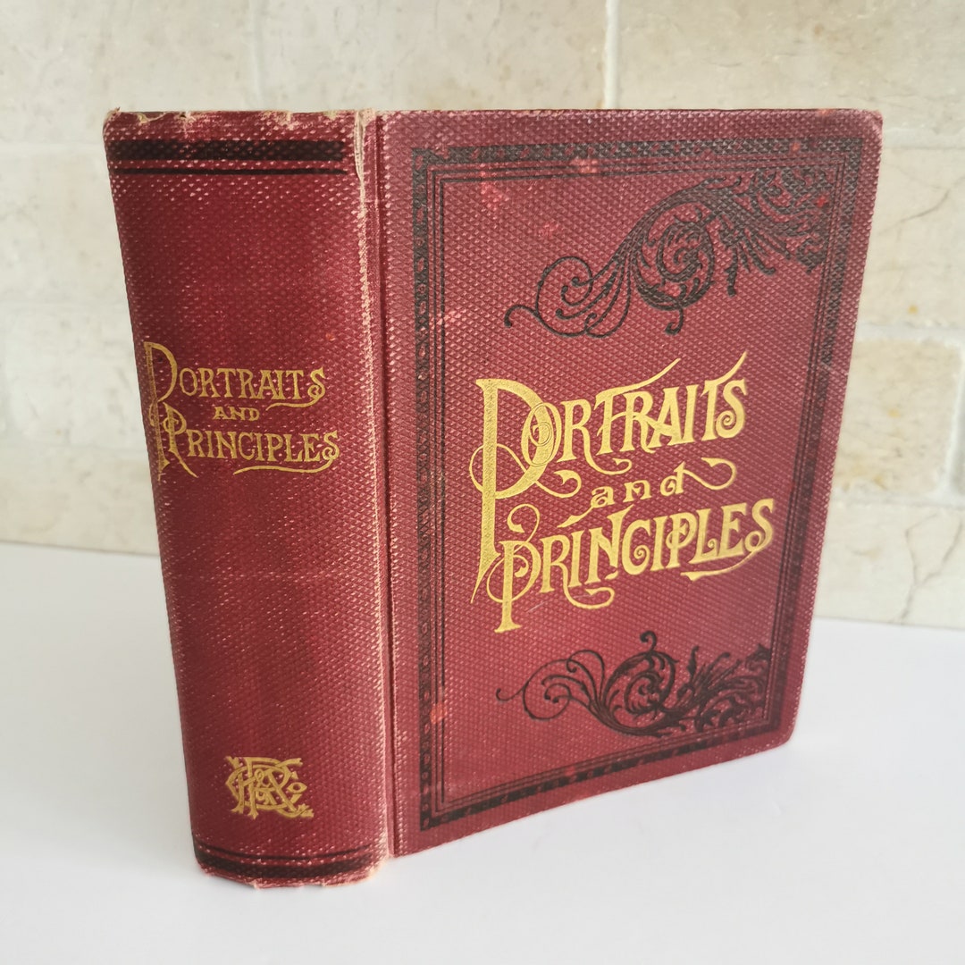 1898 Portraits & Principles Antique Red Book, Large Ornate Decorative ...