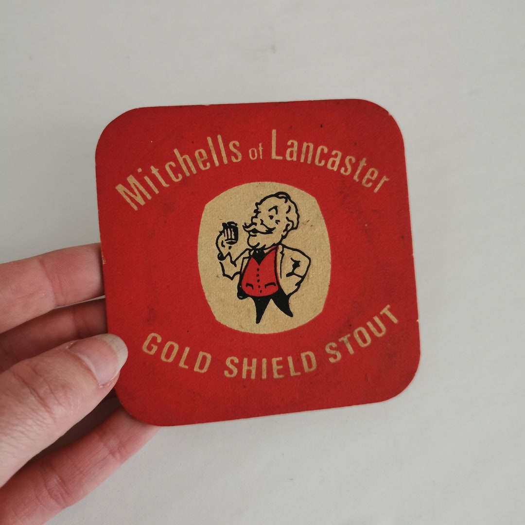 Vintage Mitchell Beer Coaster Lancaster Gold Shield Stout Mat Barware ...