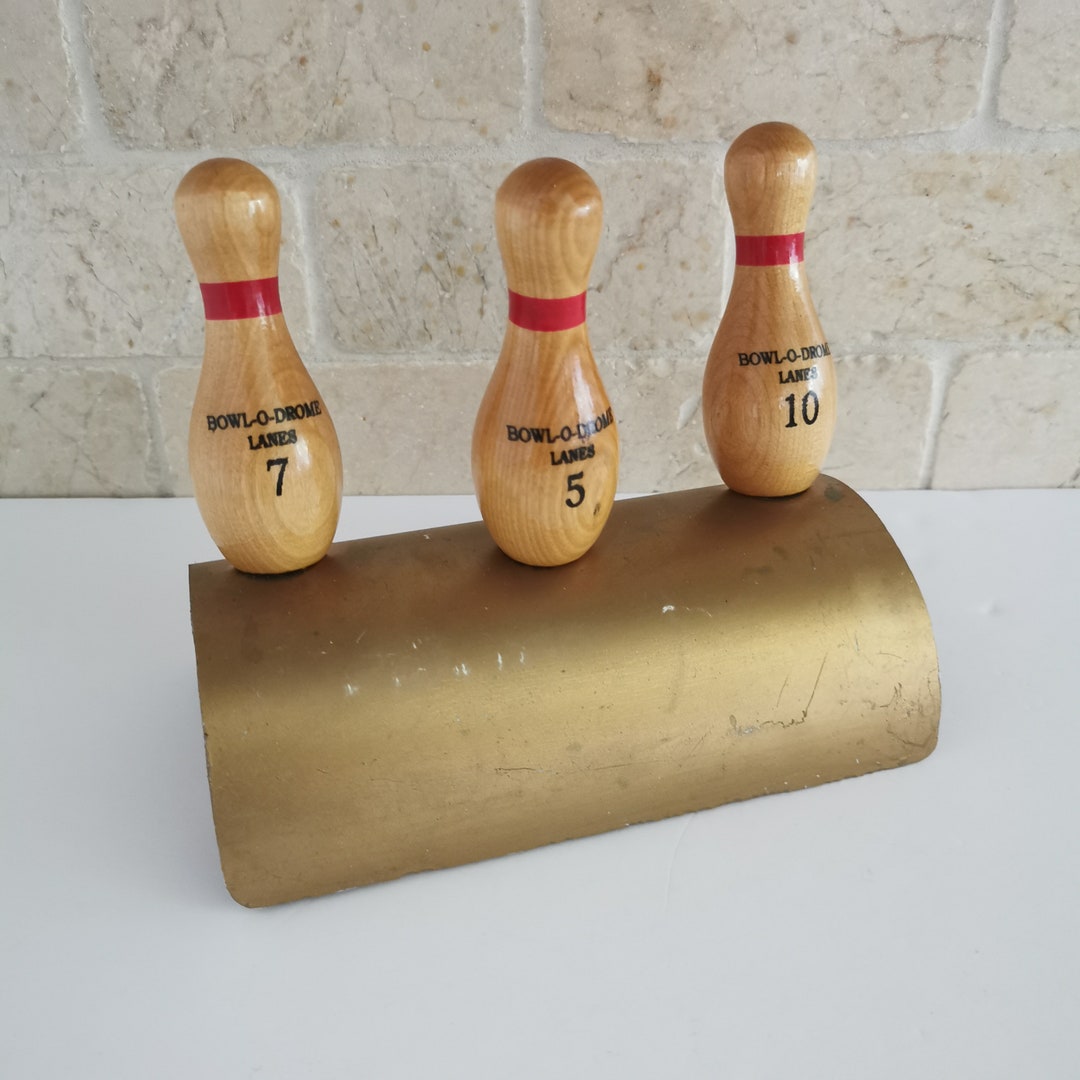 Vintage Wooden Bowling Pins Trophy, Bowl-o-rama Lanes 10-pin League ...
