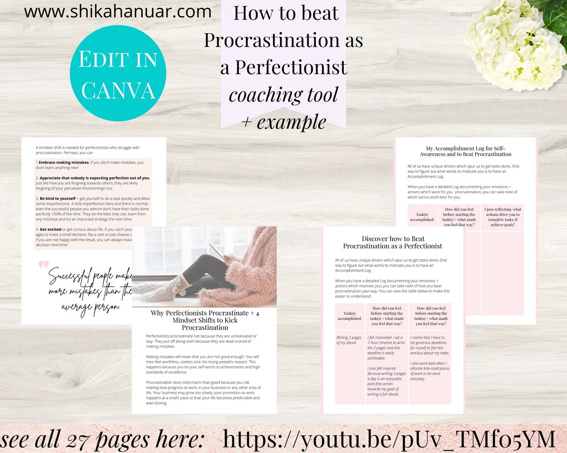 Overcome Perfectionism Life Coach Workbook Coaching Workbook | Etsy