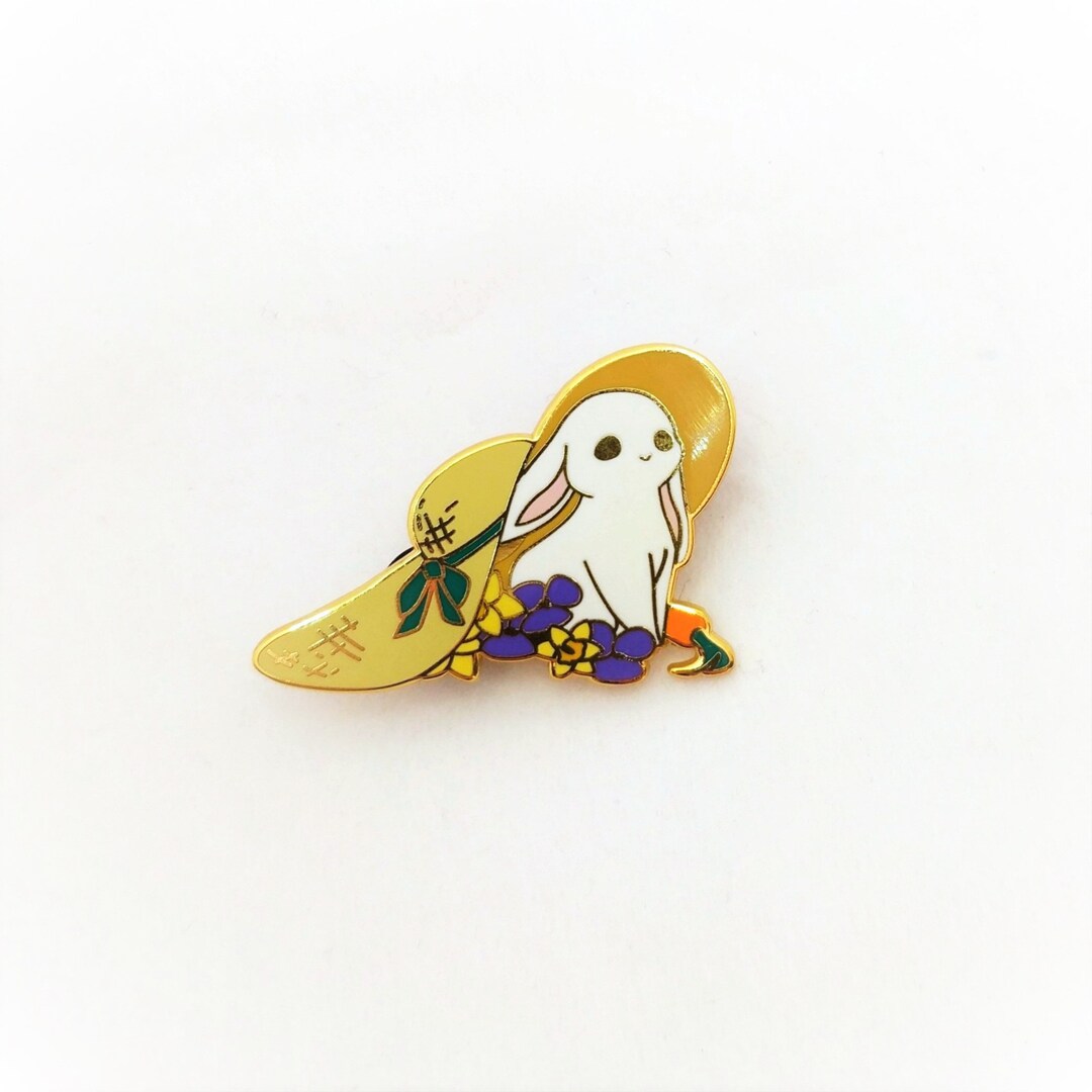 Floral Rabbit Pin, Kawaii Rabbit Gardening Pin, Bunny Pin, Easter Pin ...