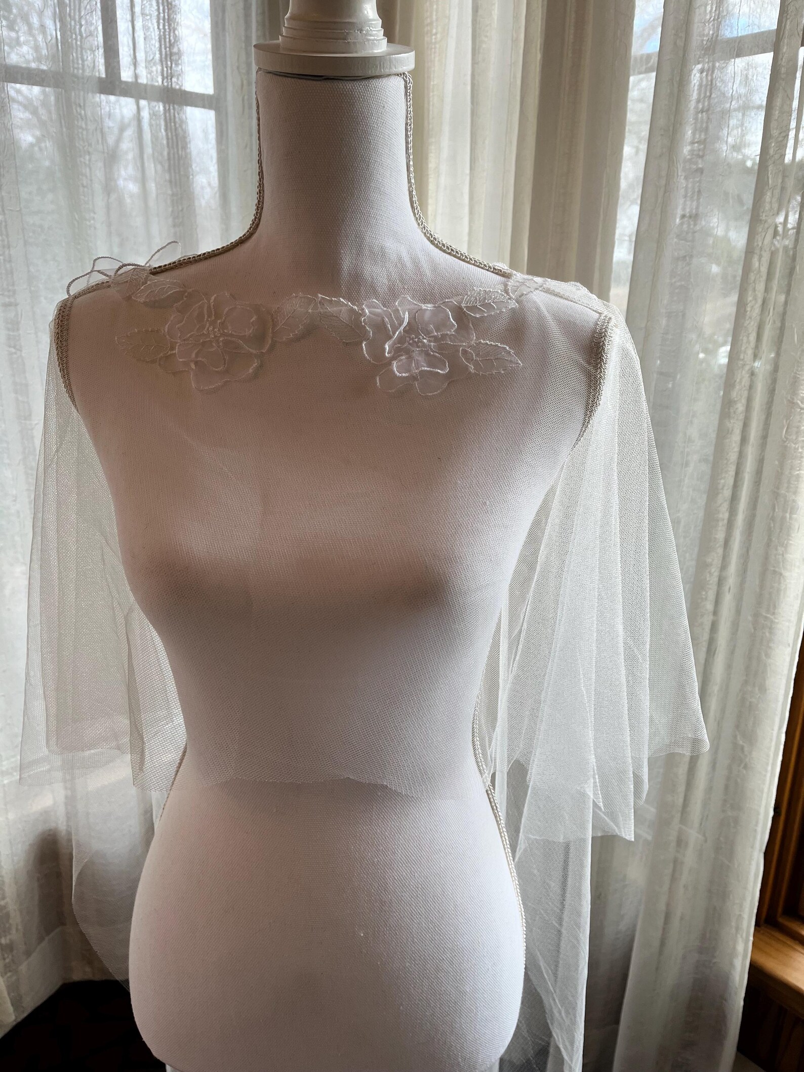 Over-the-head Bridal Cape With Vintage Embroidered Floral Motif Bateau ...