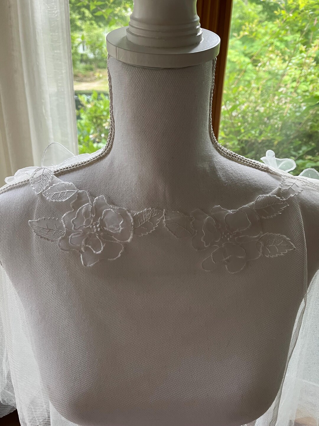 Over-the-head Bridal Cape With Vintage Embroidered Floral Motif Bateau ...
