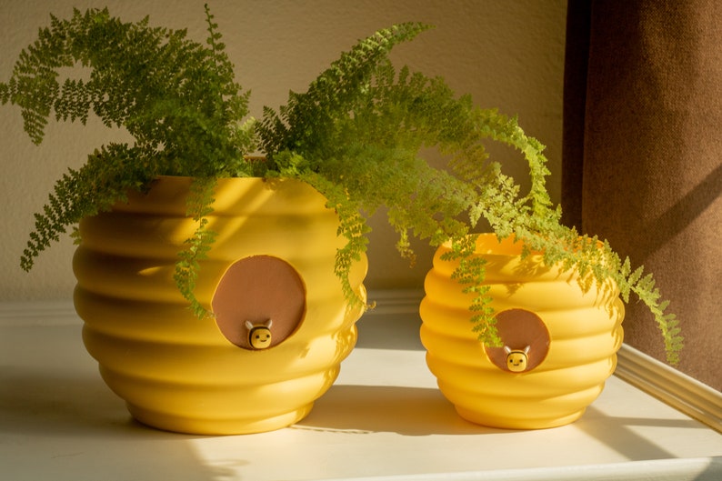 Beehive Planter - 3D Printed Yellow Spring Bee Flowerpot With Drainage ...
