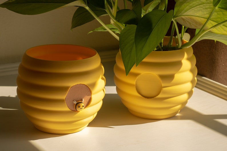 Beehive Planter - 3D Printed Yellow Spring Bee Flowerpot With Drainage ...