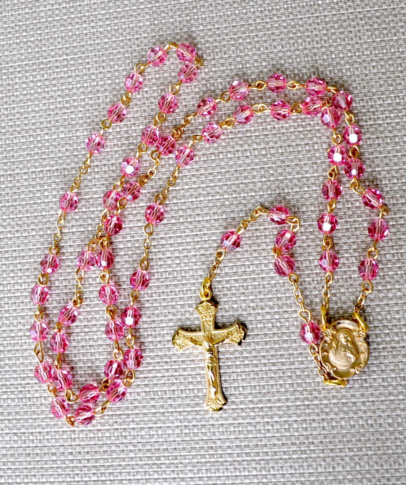 6MM Swarovski Crystal Pink / Gold Crucifix & Center | Etsy