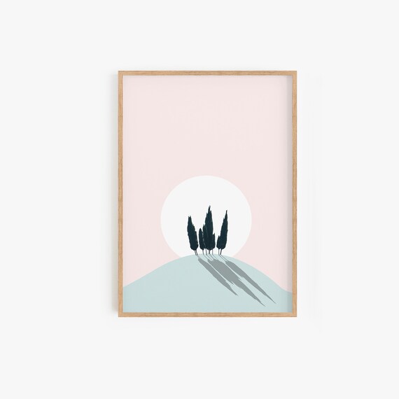 Tuscan Trees Printable Modern Art Pastel Home Decor Tuscan | Etsy