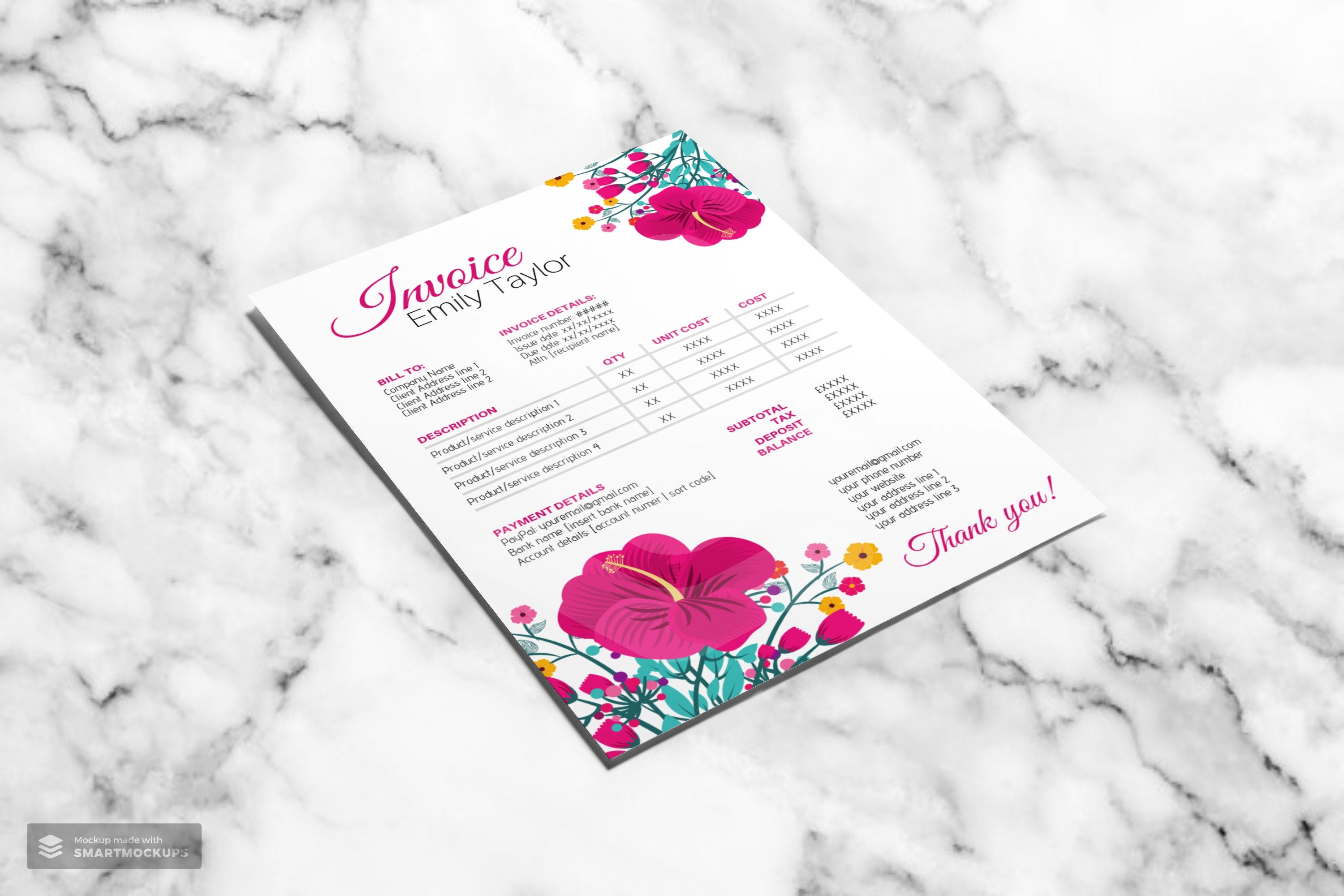 floral-invoice-template-edit-for-free-on-canva-etsy