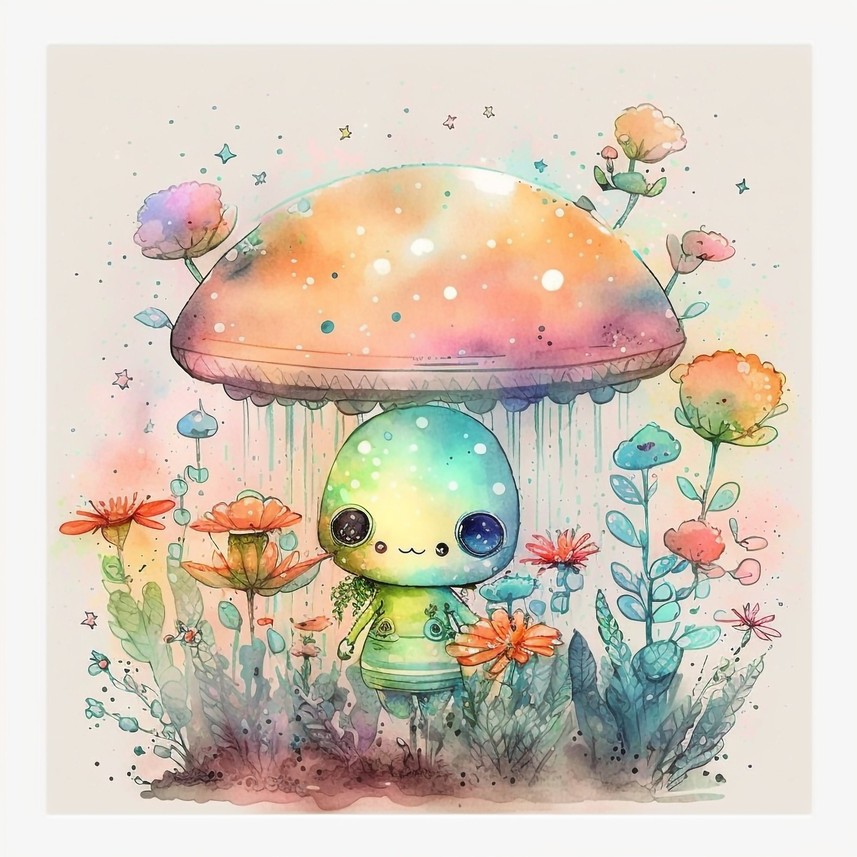 Kawaii, Cute, Printable Art, Watercolor, Cards, Wall Art, Postcards ...