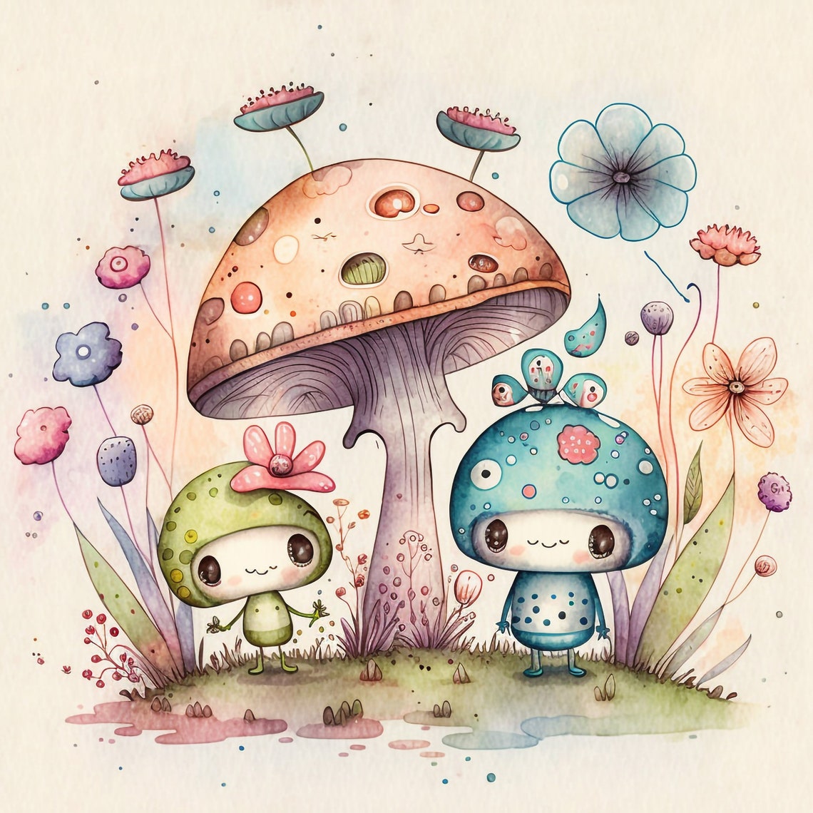 Kawaii, Cute, Printable Art, Watercolor, Cards, Wall Art, Postcards ...