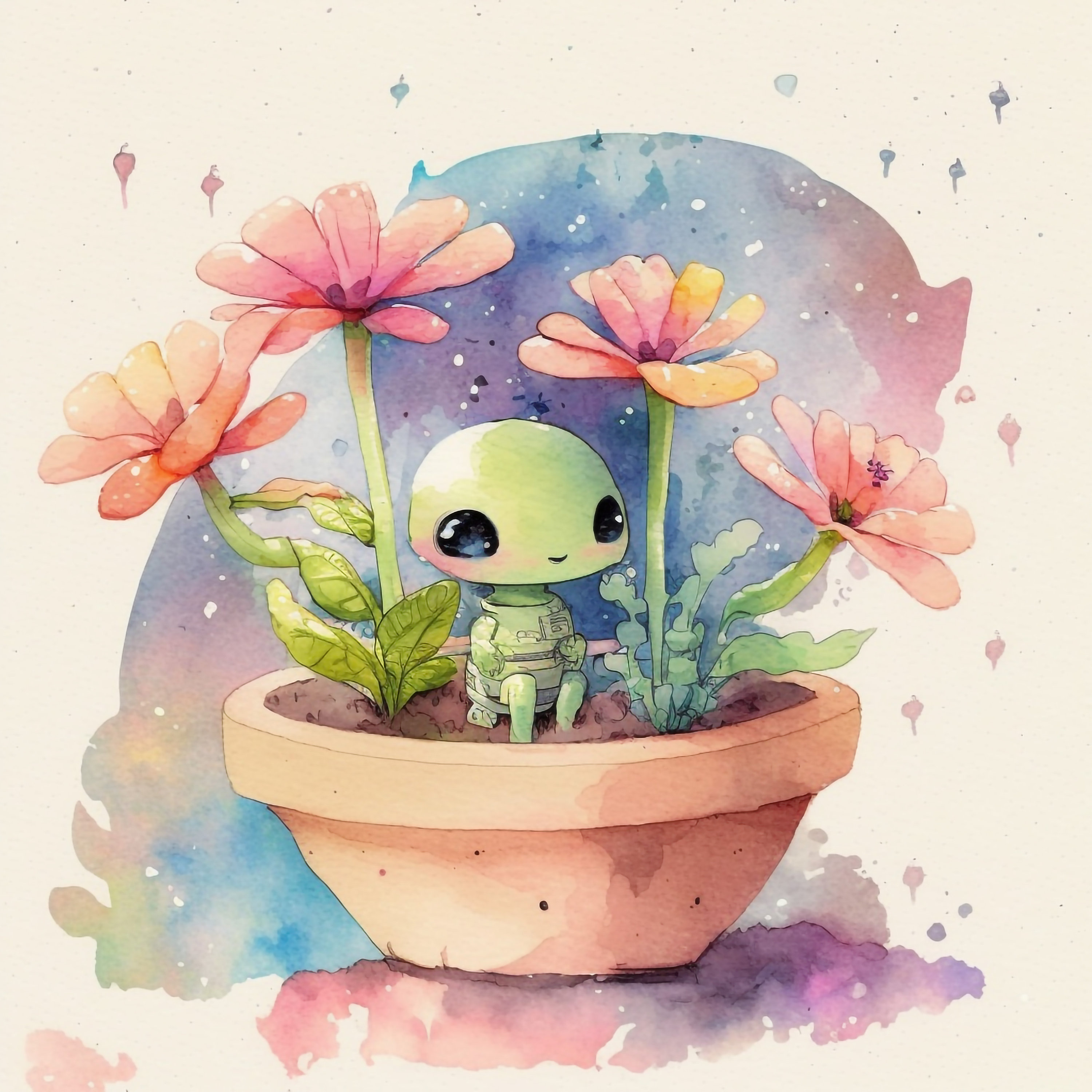 Kawaii, Cute, Printable Art, Watercolor, Cards, Wall Art, Postcards ...