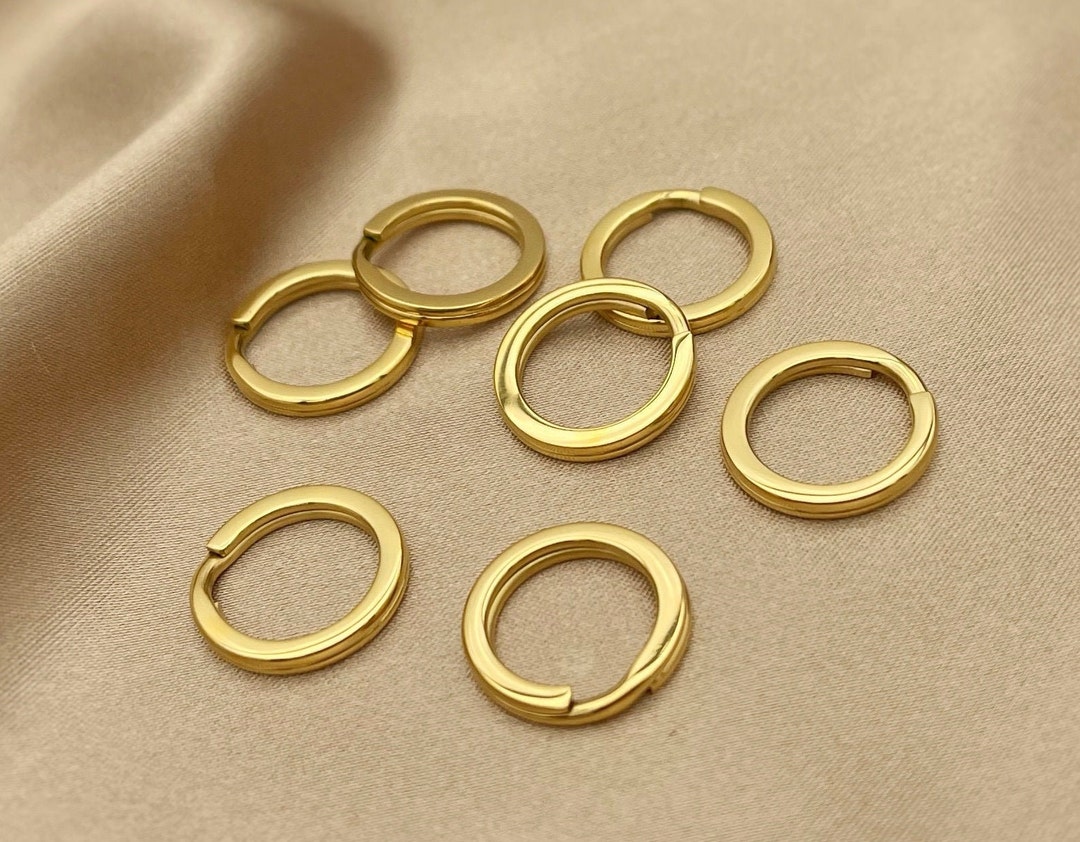 2X 5X FLAT Split Keyring Polished - Luxury 18k Gold Plated Stainless ...