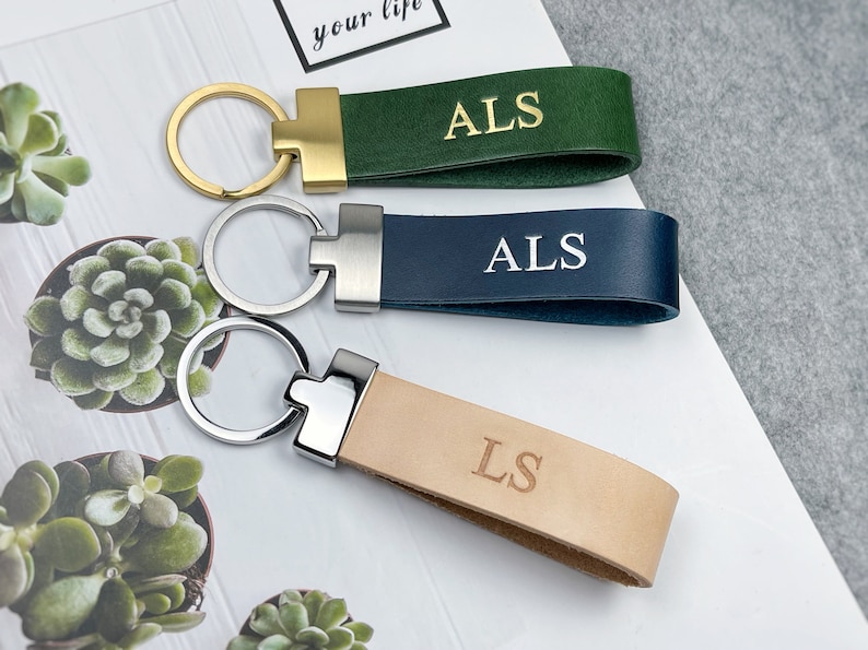 PERSONALISED LEATHER KEYCHAIN. Custom Leather Keychain. Logo - Etsy