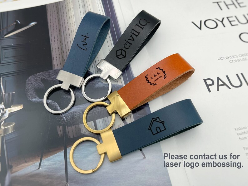 PERSONALISED LEATHER KEYCHAIN. Custom Leather Keychain. Logo - Etsy