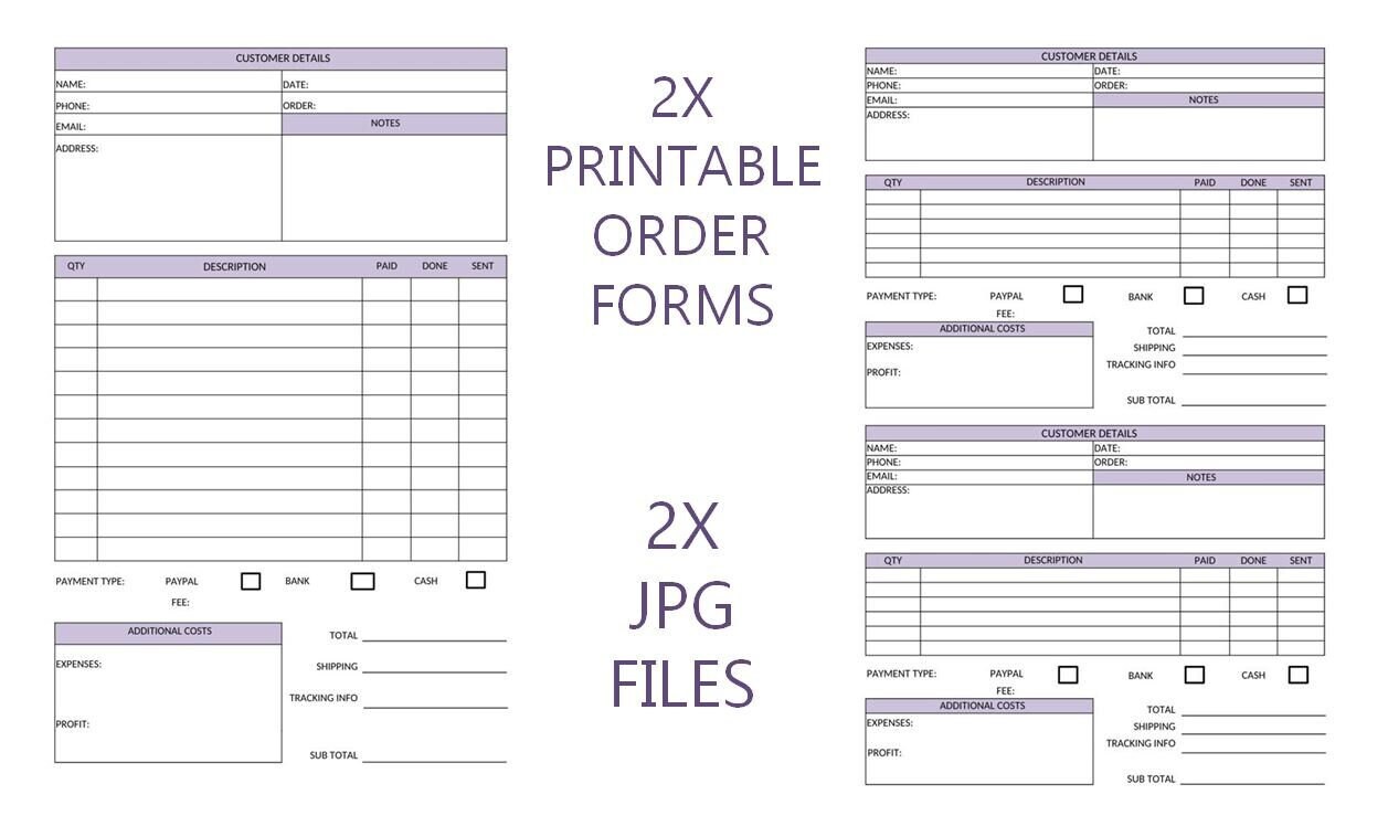 2x Printable Order Form DIGITAL DOWNLOAD - Etsy