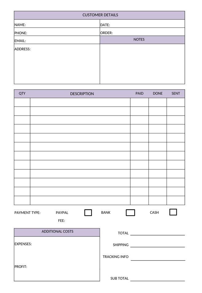 2x Printable Order Form DIGITAL DOWNLOAD - Etsy