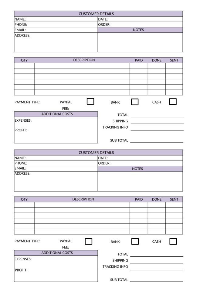 2x Printable Order Form DIGITAL DOWNLOAD - Etsy