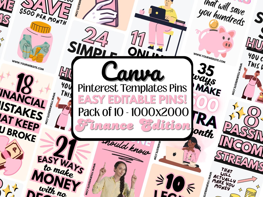 Pinterest Finance Templates: Bold Pink Canva Long 1000 X 2000px Pins ...