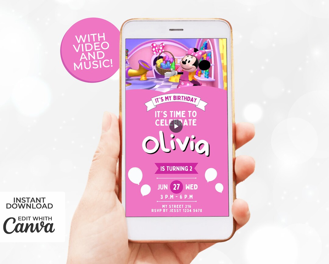 Digital Animated Video Invitation Boutique Minnie Mouse Birthday With ...