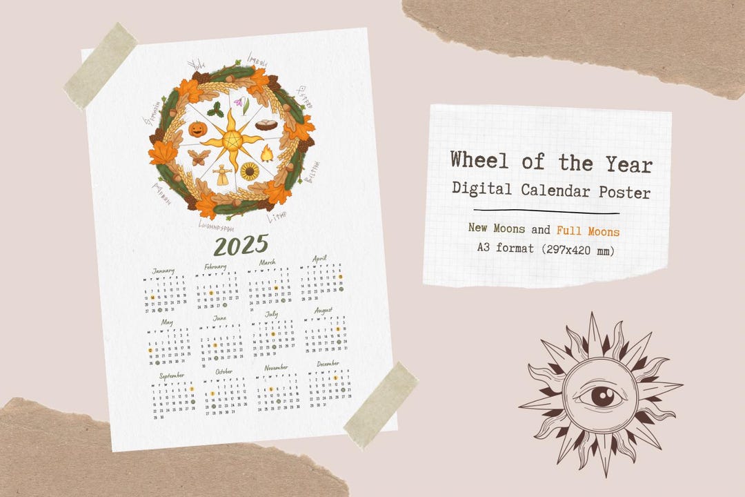 Wheel of the Year Printable Poster Calendar | Pagan Sabbat Wall Art ...