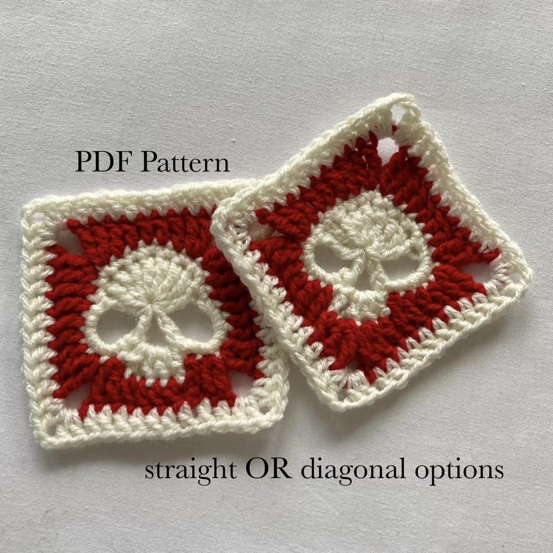 Spooky Skull Granny Square Crochet Pattern - With DIAGONAL Option - Etsy