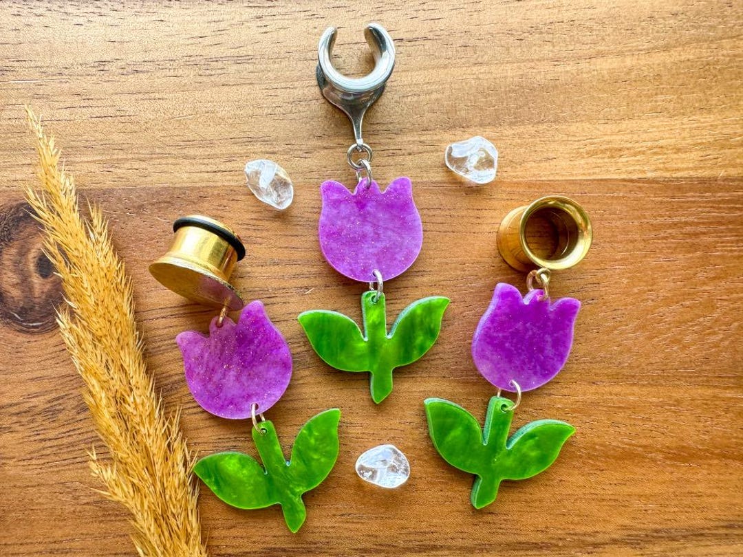 6g (4mm) - 1 3/16 (30mm) Acrylic Purple Tulips Hiders Drop Dangle ...