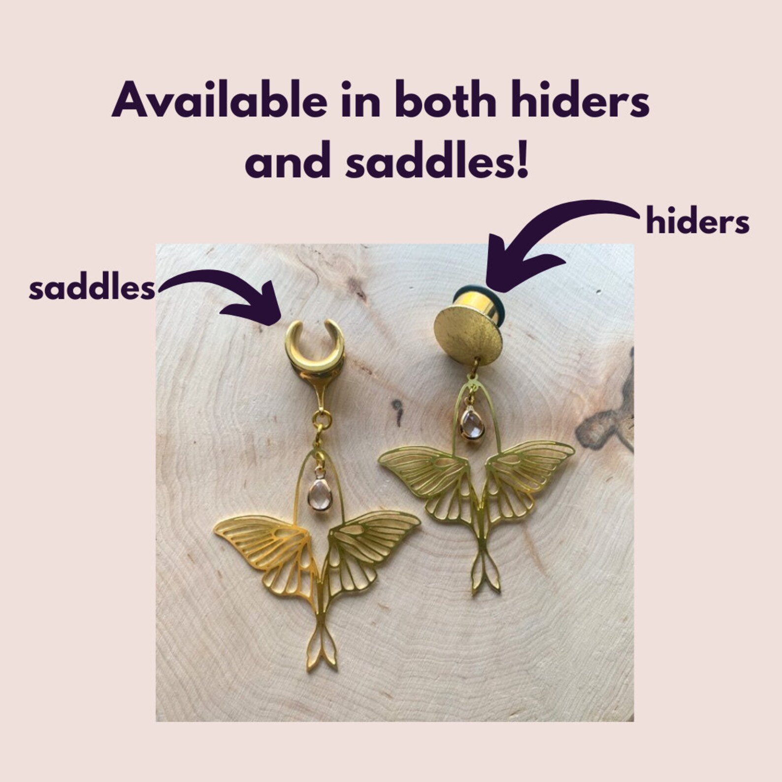 6g (4mm) - 1 3/16 (30mm) Gold Brass Moth With Clear Jewel Saddles ...