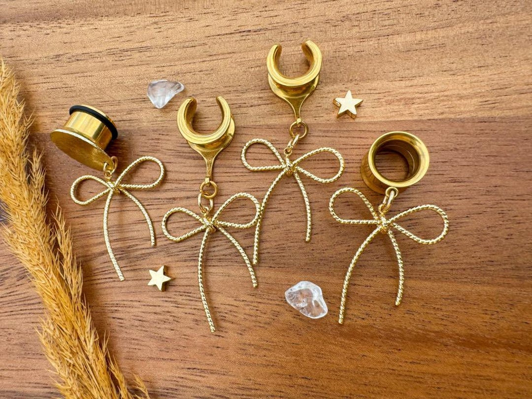 6g (4mm) - 1 3/16 (30mm) Gold Plated Bow Saddles Drop Dangle Earrings ...
