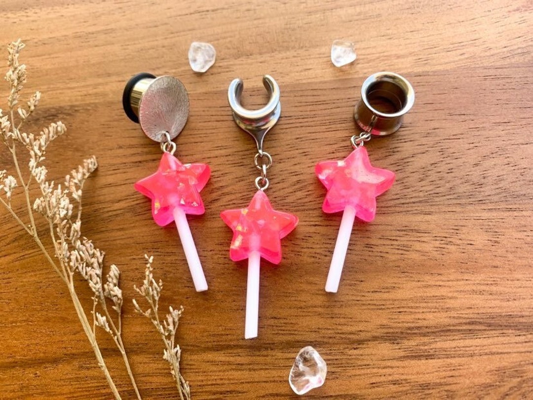 2g (6mm) - 1 3/16 (30mm) Silver and Pink Star Lollipop Saddles Hiders ...