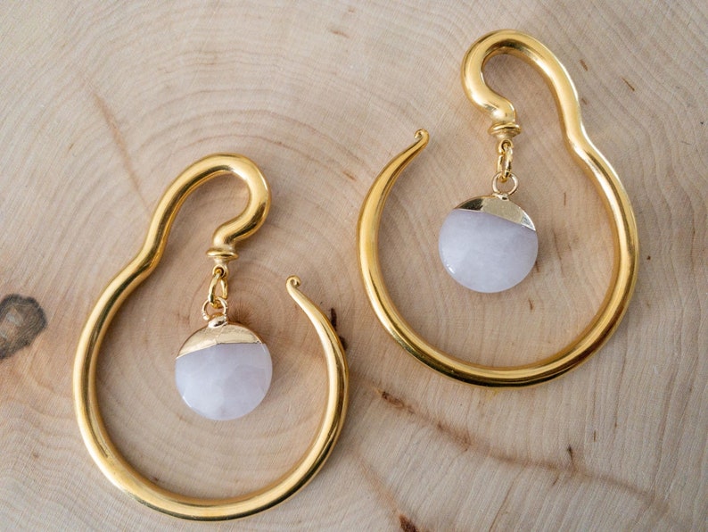 Gold Steel Spiral Hangers W/polished Rose Quartz Charm Plugs - Etsy