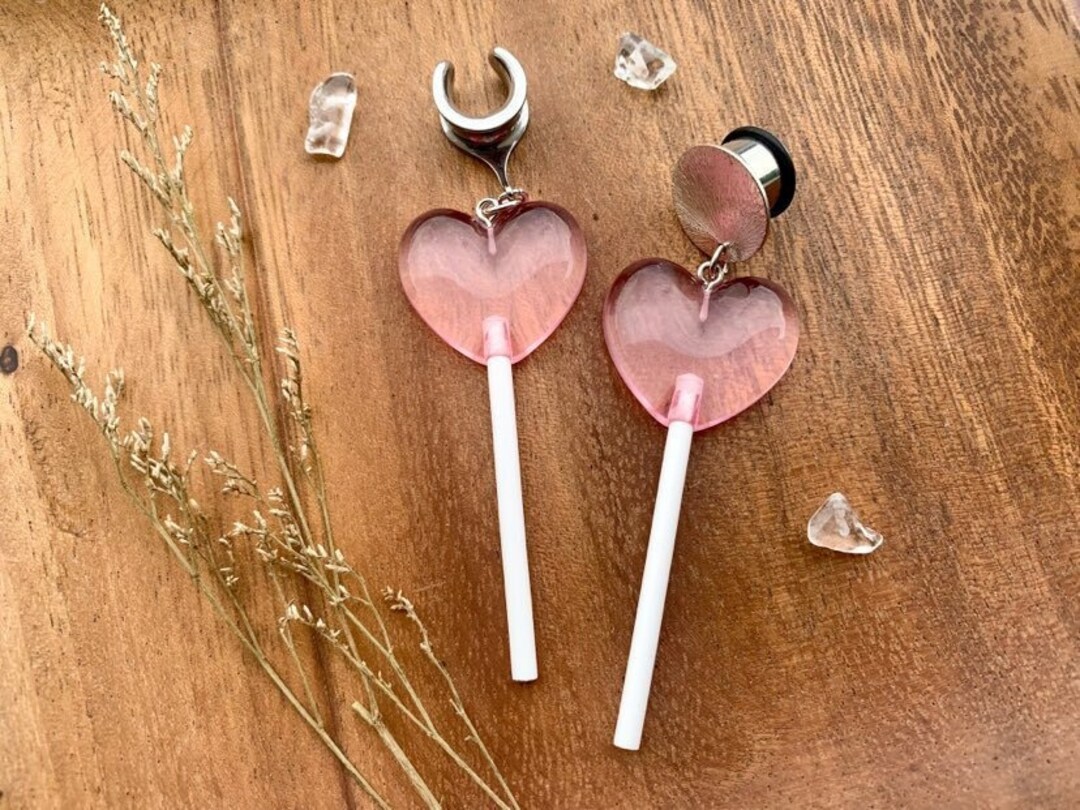 6g (4mm) - 1 3/16 (30mm) Silver & Pink Heart Lollipop Lightweight Drop ...