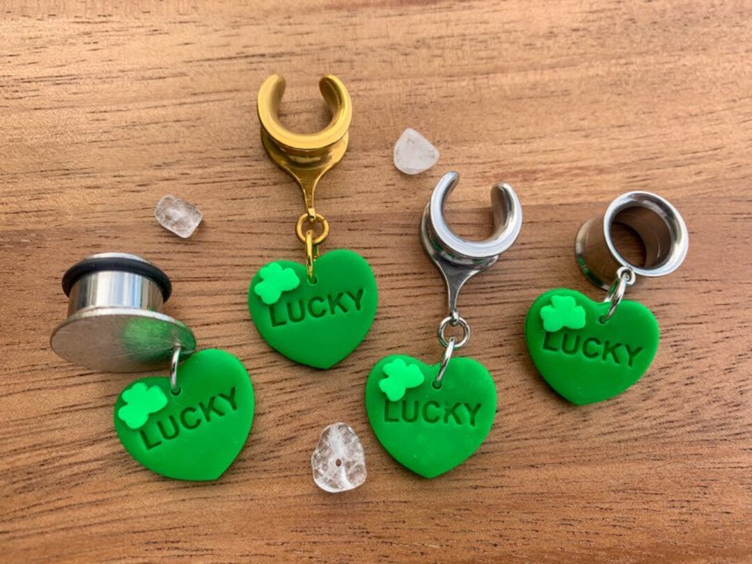 6g 4mm 1 3/16 30mm Lucky St Patricks Green Hearts Saddles Hiders Drop Dangle Earrings Gauges ...