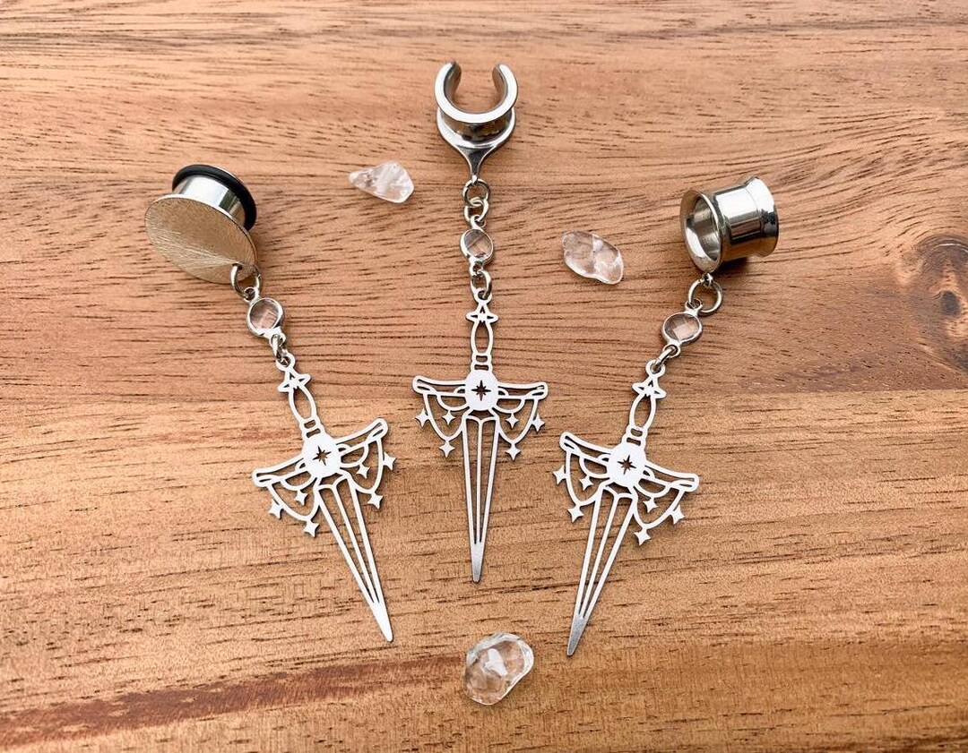 6g (4mm) - 1 3/16 (30mm) Silver Steel Fantasy Sword Drop Dangle ...