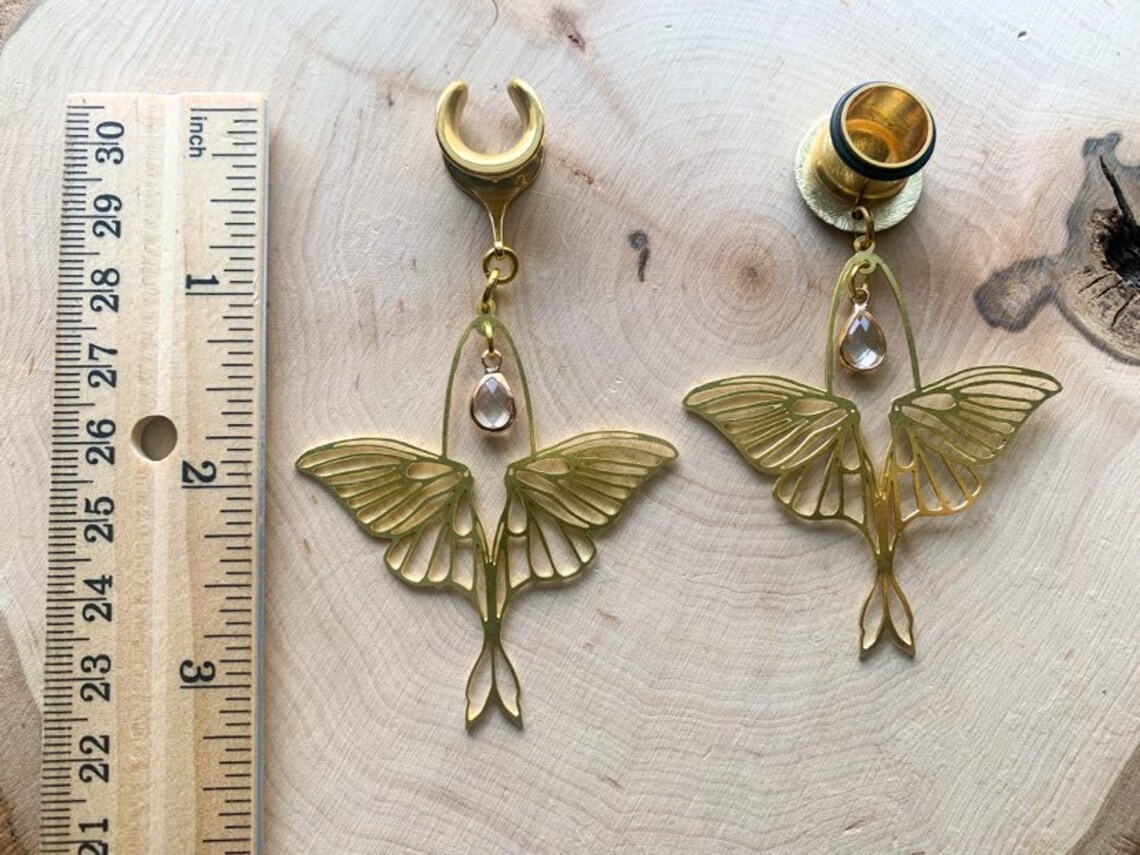 6g (4mm) - 1 3/16 (30mm) Gold Brass Moth With Clear Jewel Saddles ...