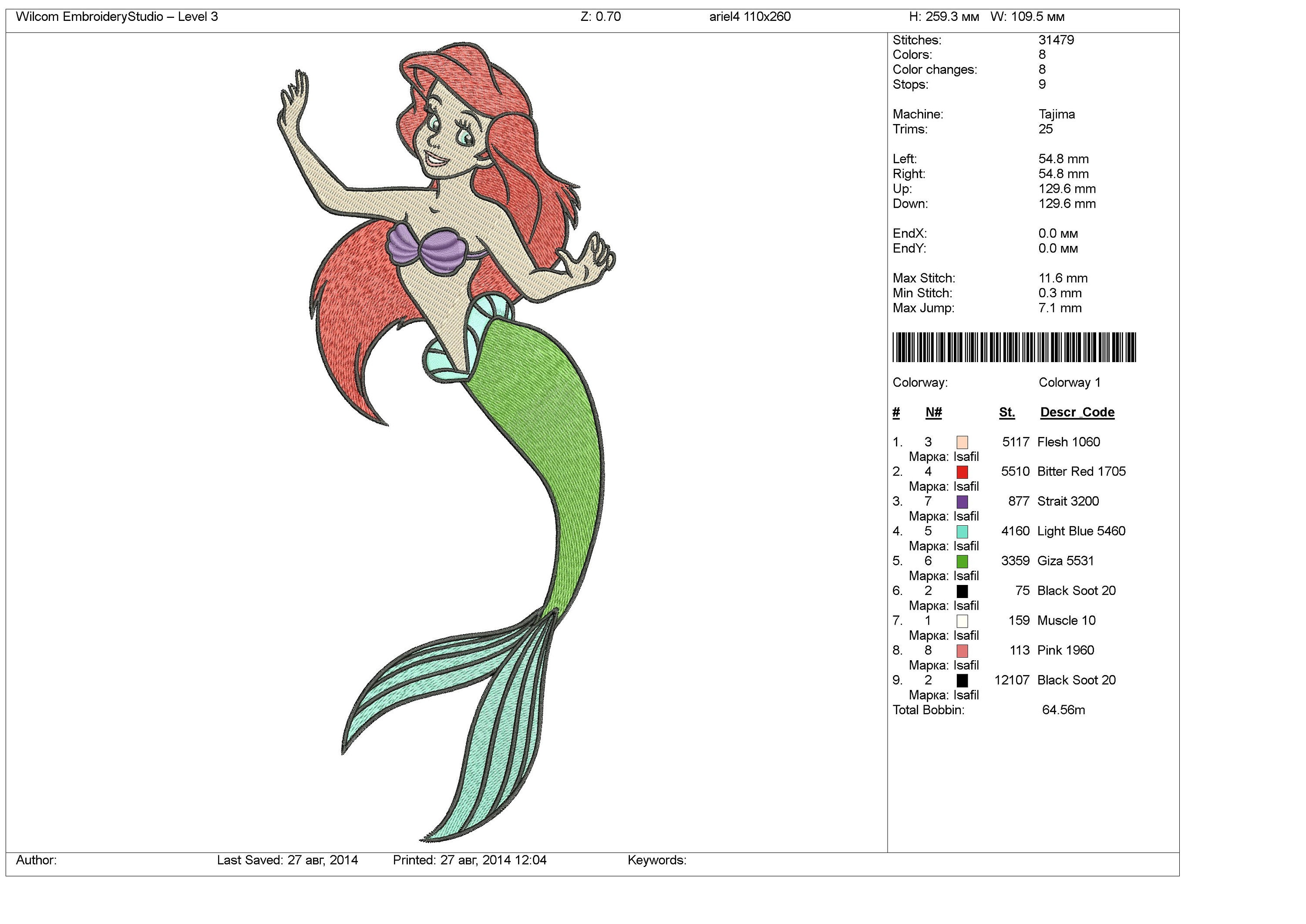 Machine Embroidery Design. Ariel. the Little Mermaid. - Etsy