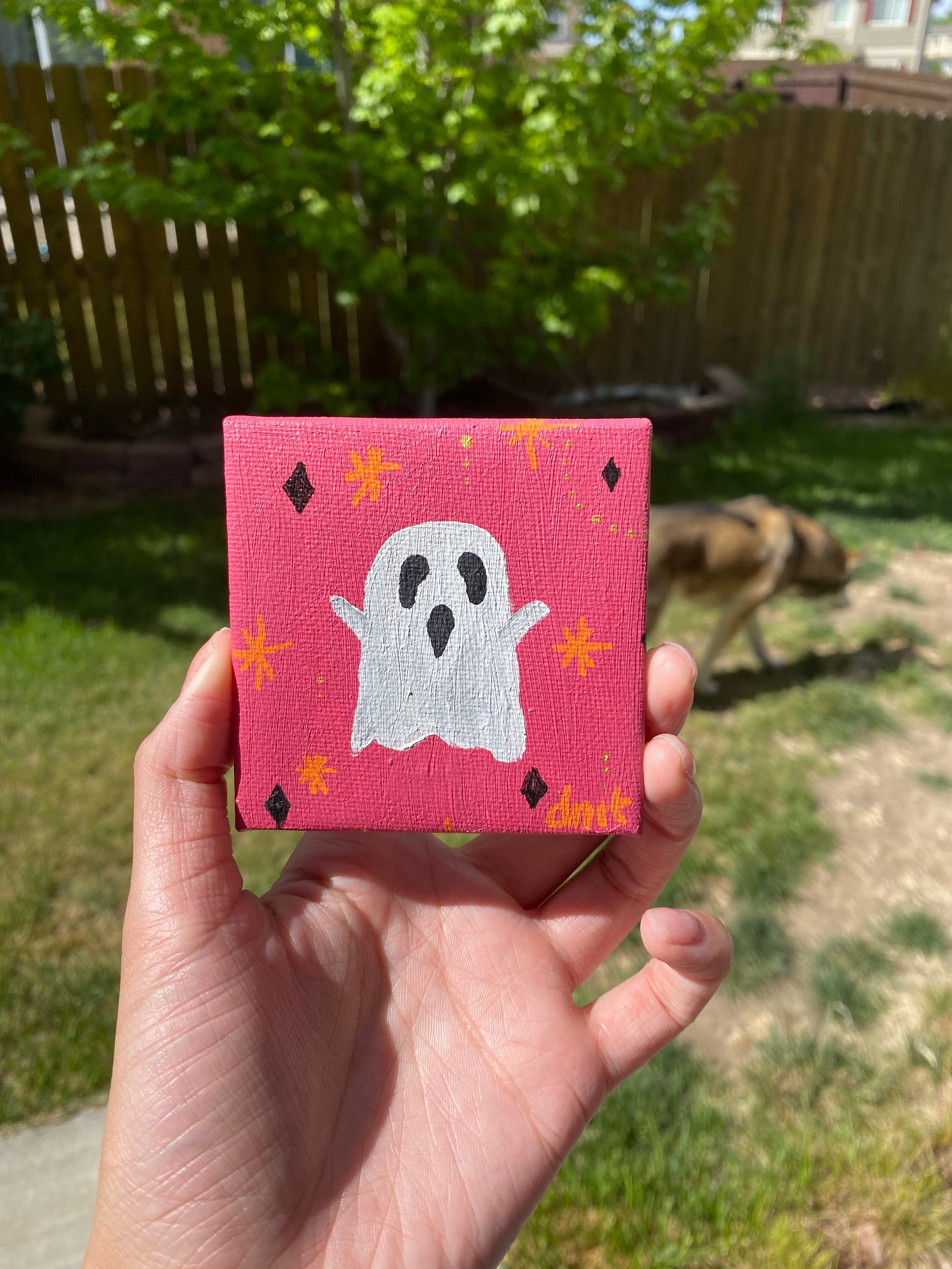 Original Acrylic Ghost Painting, Cute Painting, Miniature Painting ...