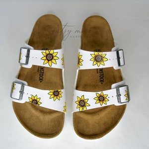 Custom Hand Painted Leather Birkenstock Sandals With Sunflowers - Etsy