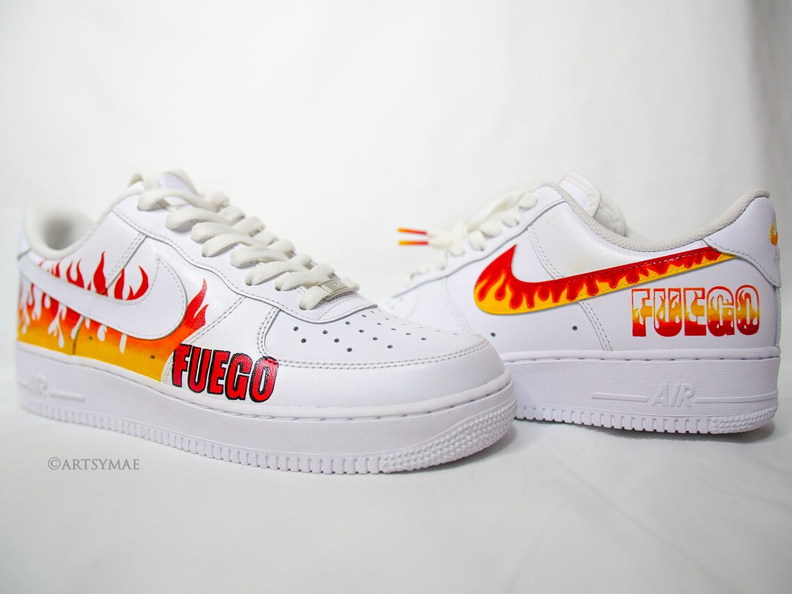 Custom Nike Air Force 1 Fire Fuego Red Yellow Orange and White CREATE ...