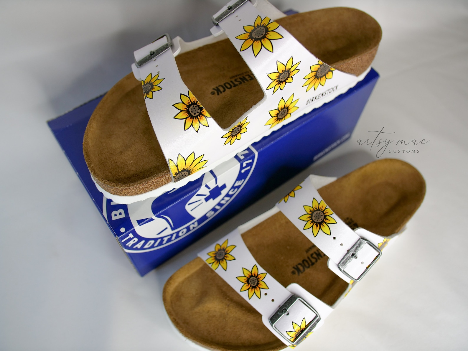 Custom Hand Painted Leather Birkenstock Sandals With Sunflowers - Etsy