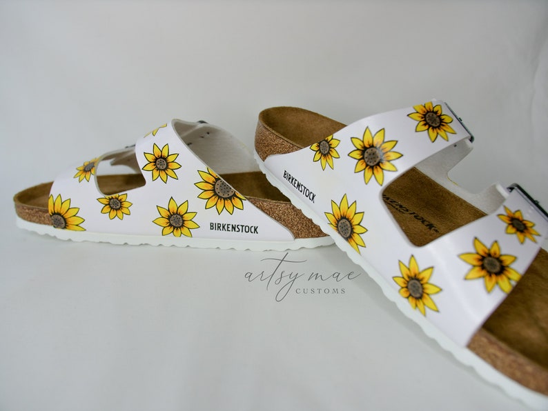 Custom Hand Painted Leather Birkenstock Sandals With Sunflowers - Etsy