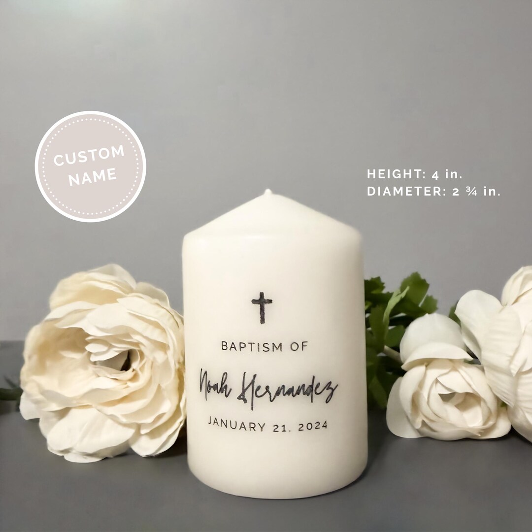 Personalized Baptism Candle, Modern Cross Keepsake, Elegant Christening ...
