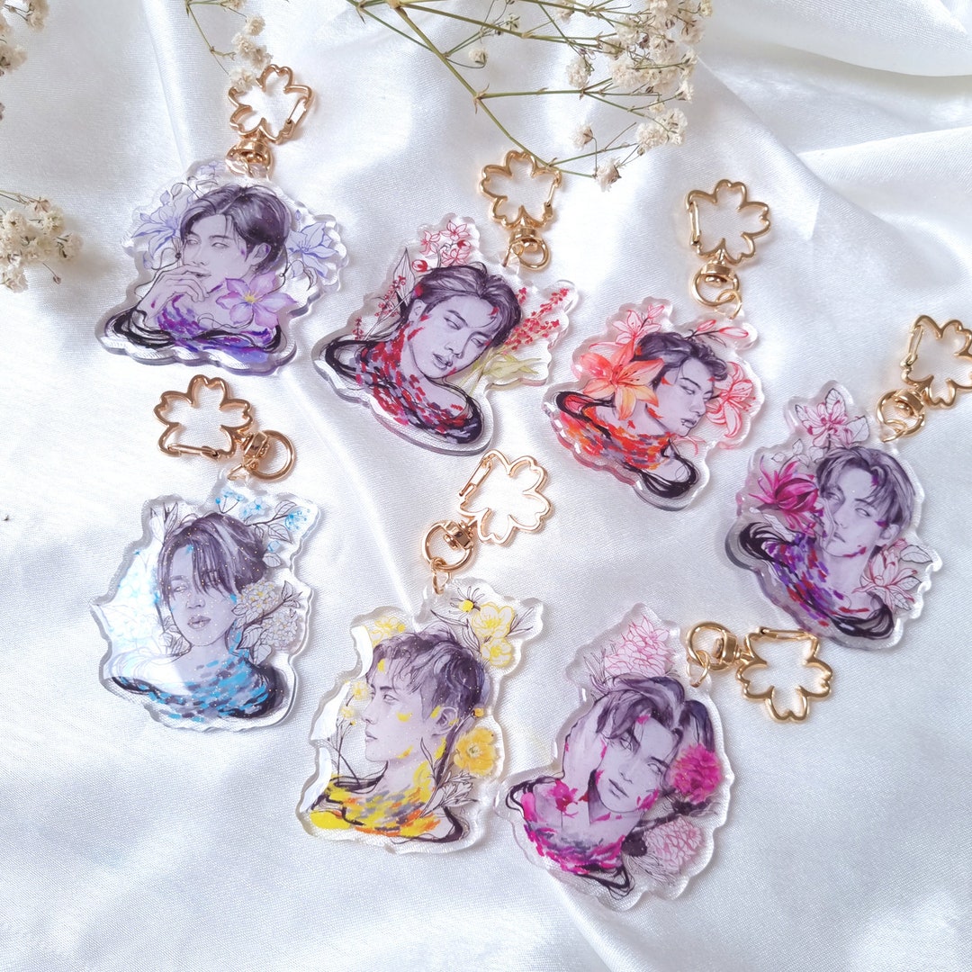 BTS Birth Flower 2.5 Inch Acrylic Charm Keychain (glitter Eproxy ...