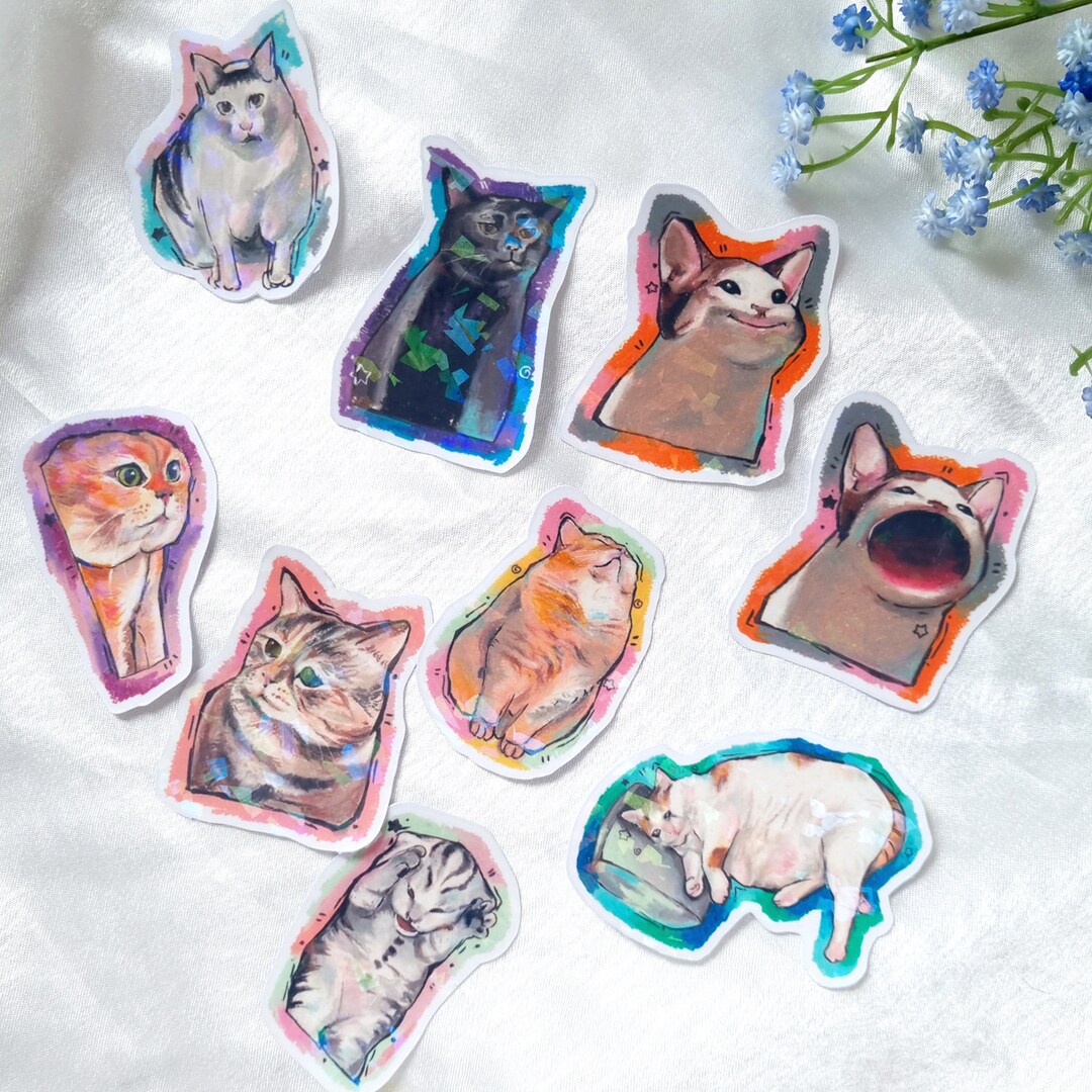 Cat Meme Vinyl Stickers, Glossy, Cute, Huh Pop Sad Talking Cat - Etsy