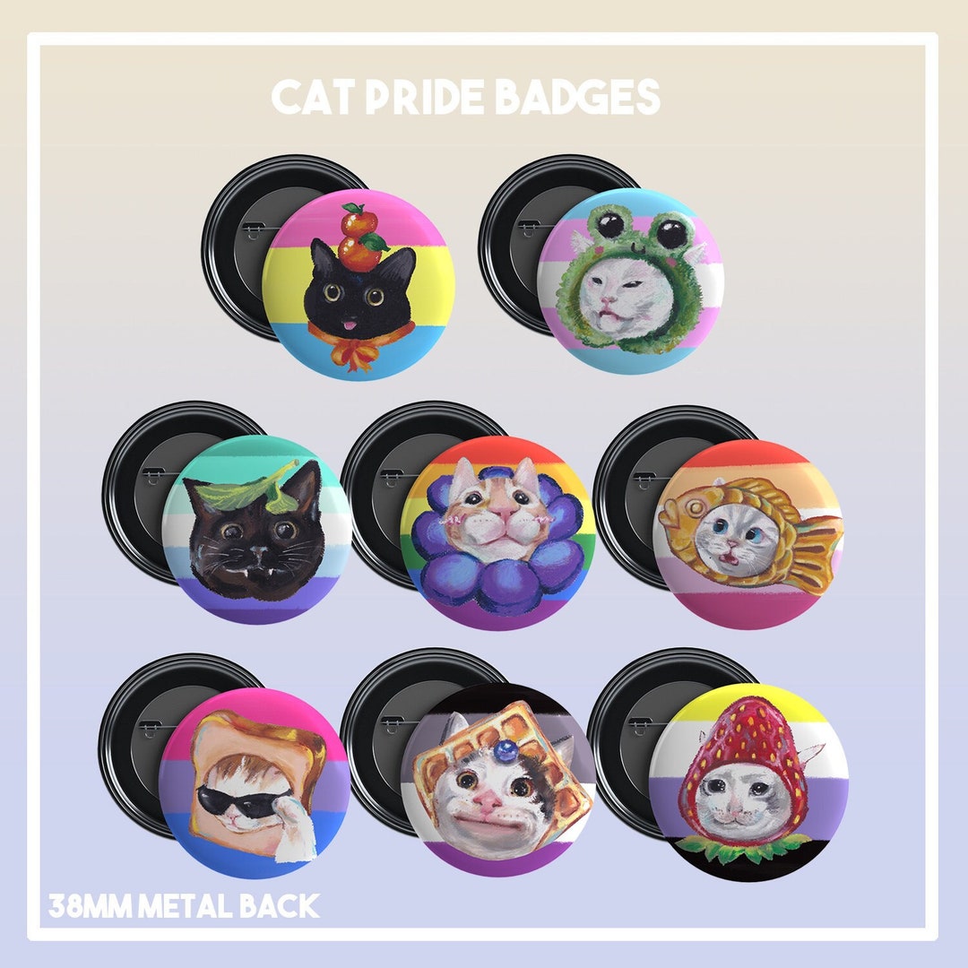 PRIDE LGTBQ+ Cats in Hats Button Badges, Cute Cat, Flags, Meme ...