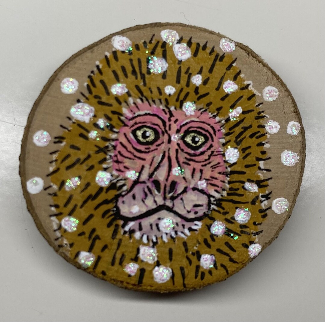 Hand-painted Japanese Snow Monkey Magnet With Glitter Detail - Etsy