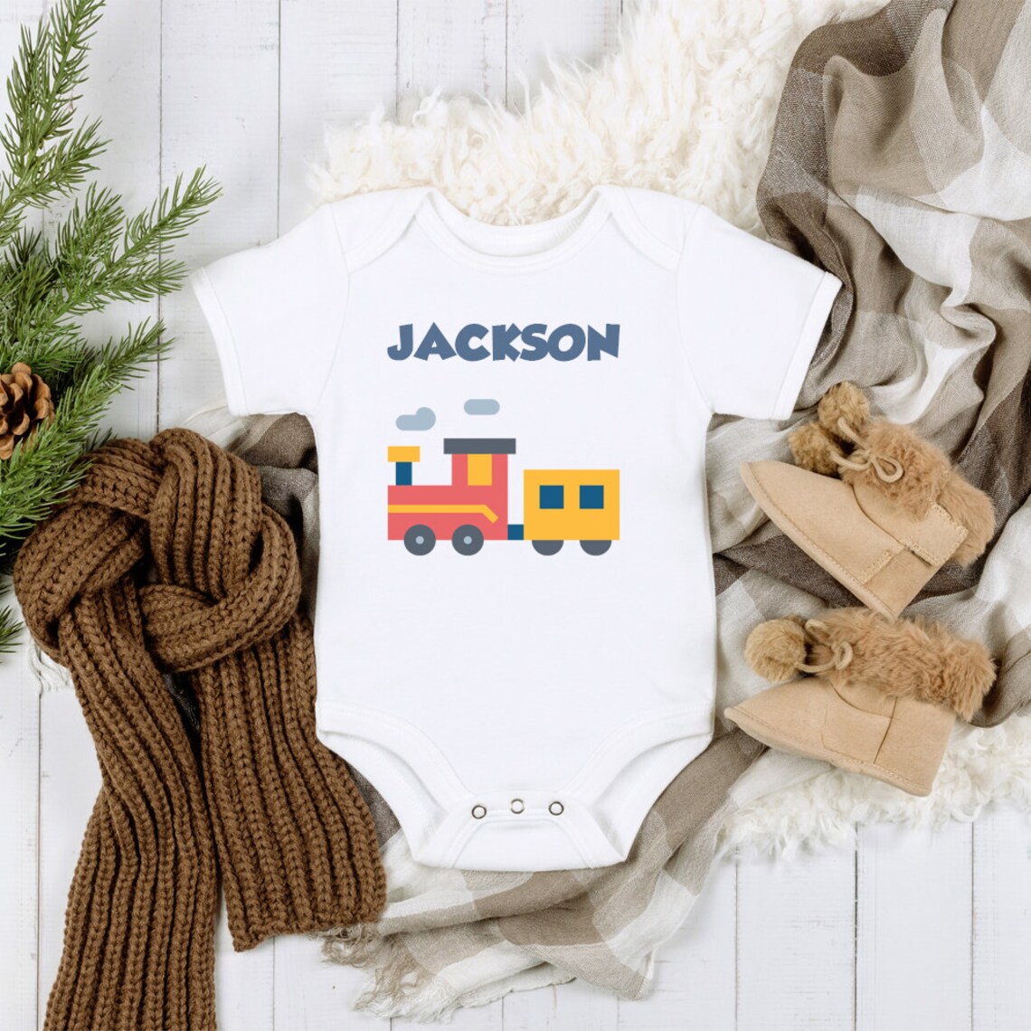 Personalized Train Baby Onesie®: Custom Name Organic Cotton Bodysuit - Etsy