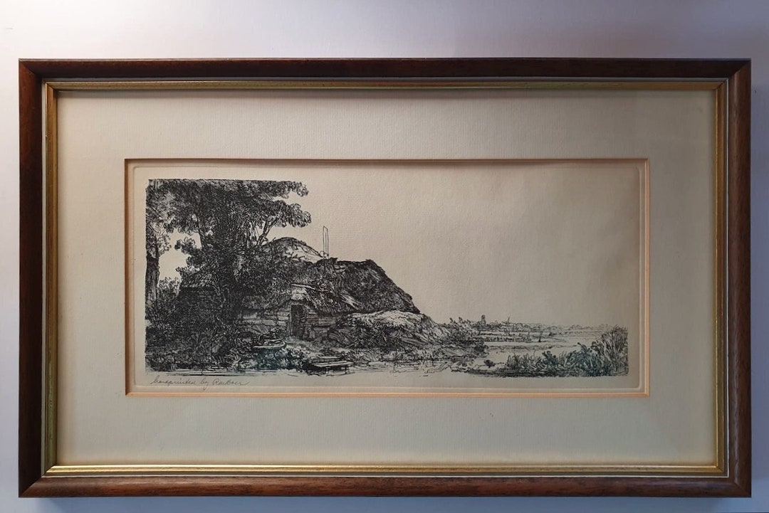 A Rie (hendrika) De Boer Etching of Rembrandt's Landscape With a Cottage and a Large Tree - Etsy