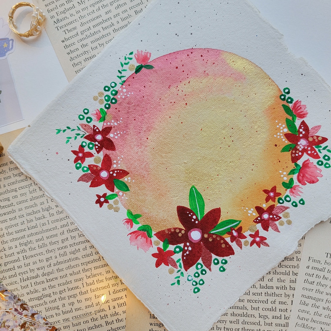 Rosy Floral Moon Original Watercolor Painting - Etsy